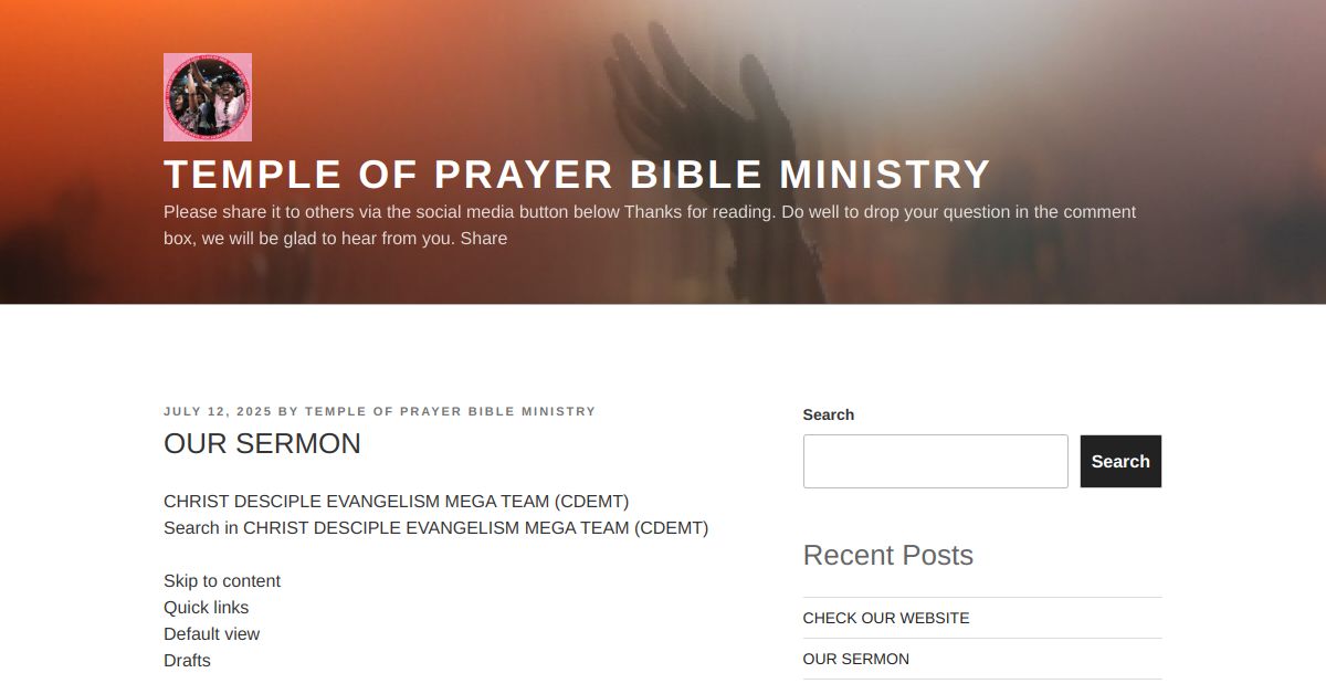 OUR SERMON – TEMPLE OF PRAYER BIBLE MINISTRY